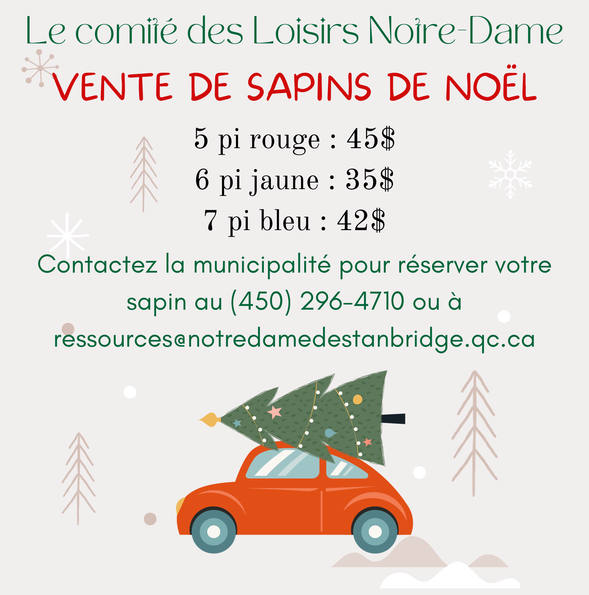 Vente de sapins de Noël au profit du Comité des Loisirs de Notre-Dame ...