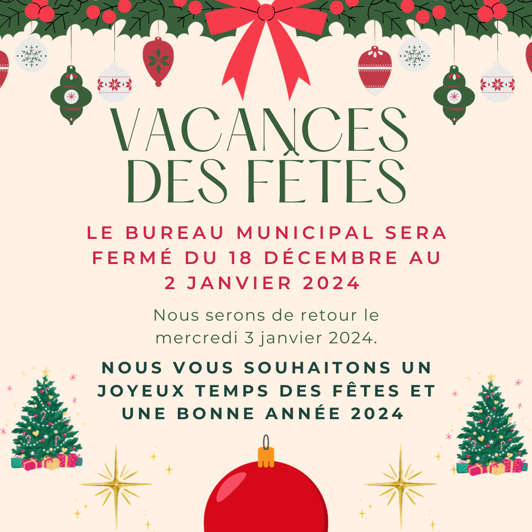 Vacances des Fêtes - Municipalité de Notre-Dame-de-Stanbridge