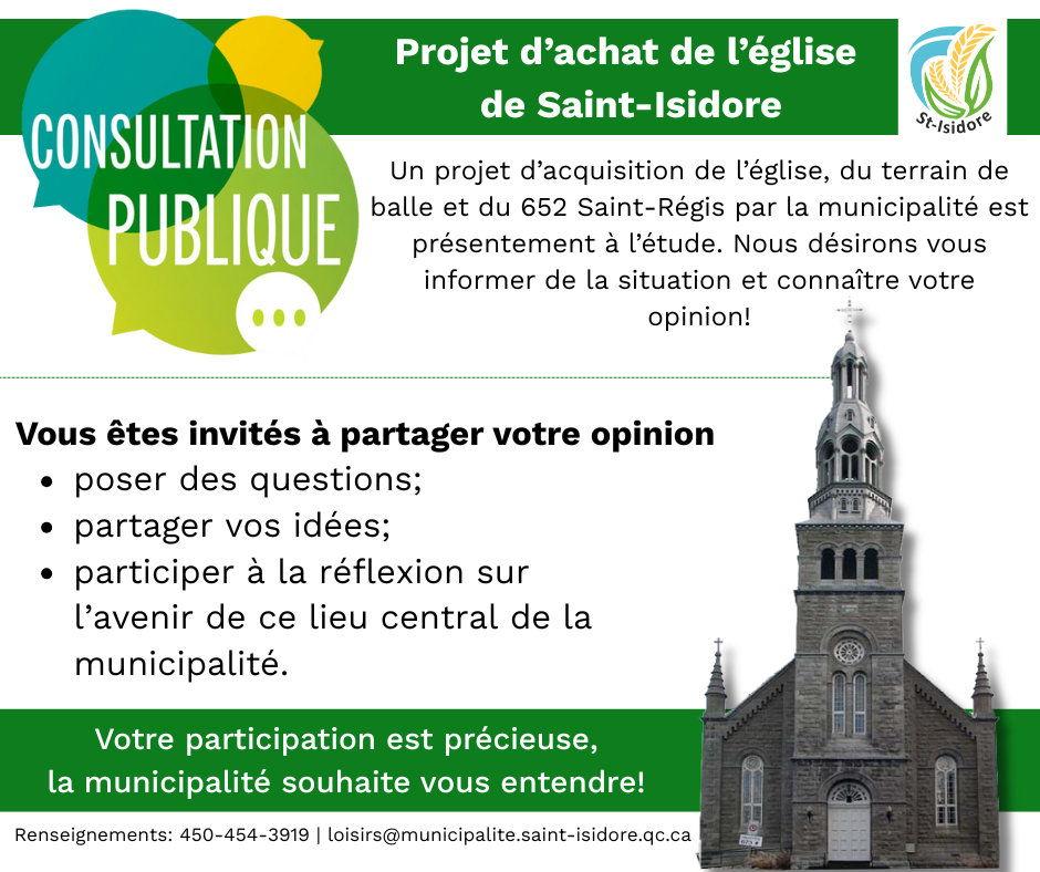 Projet d'achat de l'église de Saint-Isidore - Municipalité de Saint-Isidore