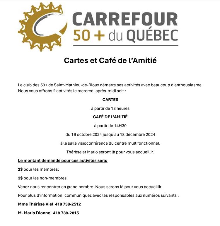 Café de l'Amitié - Municipalité de Saint-Mathieu-de-Rioux