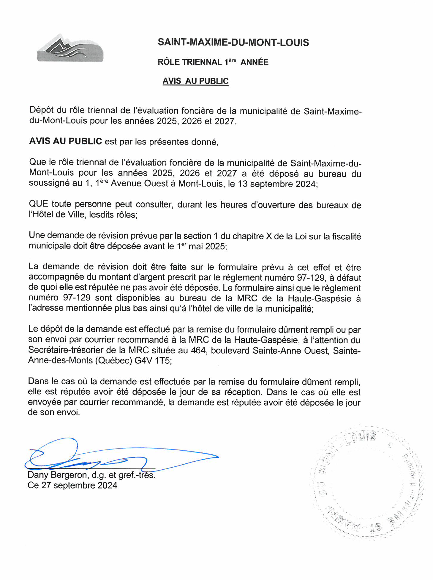 Rôle triennal 2025-2027 - 1ère année - Municipality of Saint-Maxime-du ...